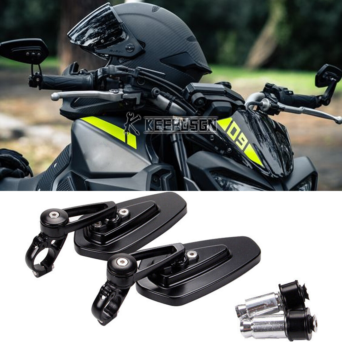 7/8" Motorcycle Bar End Mirrors Black For Yamaha FZ07 FZ09 MT07 MT09 ...