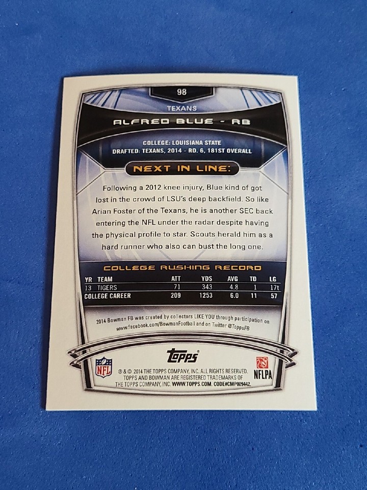 2014 Alfred Blue Bowman Black Parallel #98 Rookie | eBay