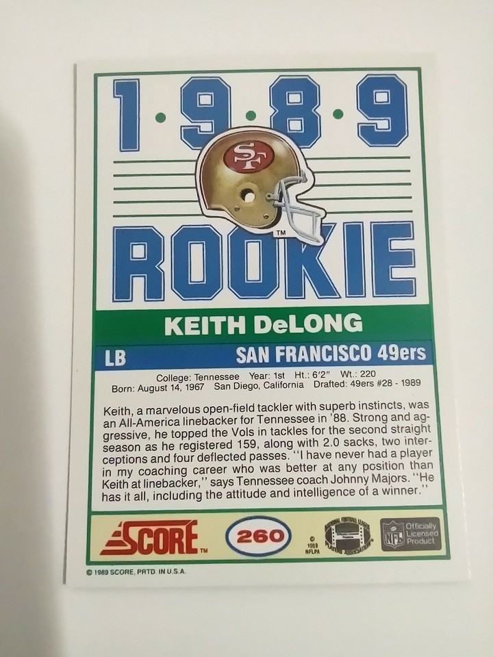 1989 Score Keith Delong #260 San Francisco 49ers Rookie Card RC | eBay
