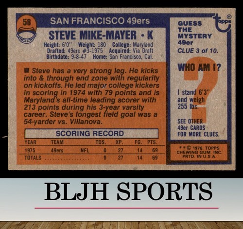 1976 Topps - #58 Steve Mike-Mayer (RC) for sale online | eBay