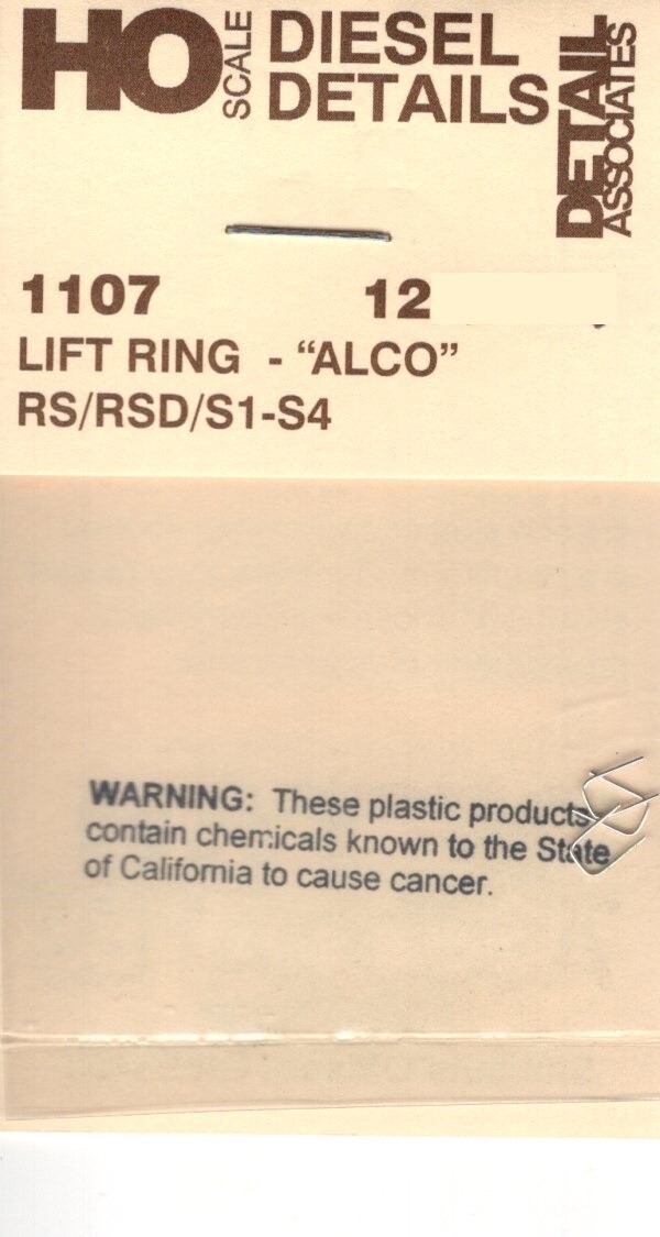 HO Scale Detail Associates 1107 Lift Ring - "Alco" RS/RSD/S1-S4 12 Pkg ...