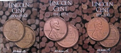 H.E. Harris Lincoln Cent 09-40+41-74+75-13 Coin Folders, 3 Penny Album ...