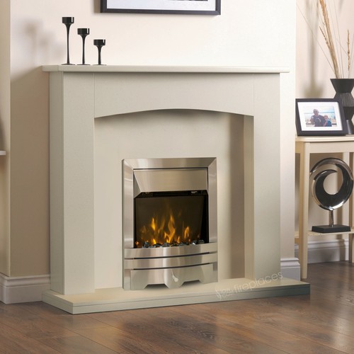 ELECTRIC CREAM IVORY SILVER FIRE LED 2KW FLAME WALL SURROUND FIREPLACE ...