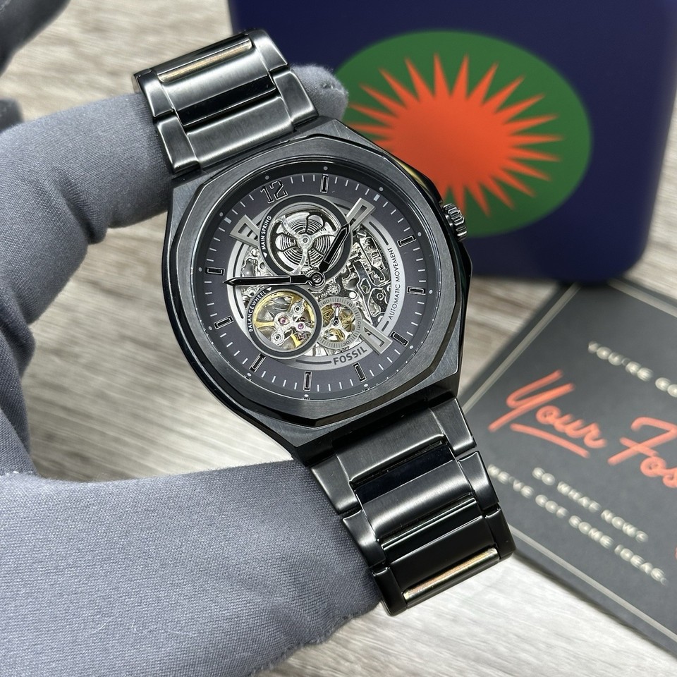AUTOMATIC Fossil Evanston Black Steel Skeleton Men's Watch BQ2621 | eBay