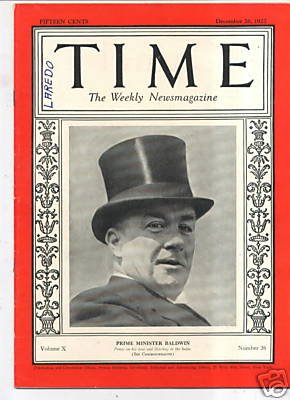 MAGAZINE TIME Stanley Baldwin DECEMBER 26 1927 | eBay