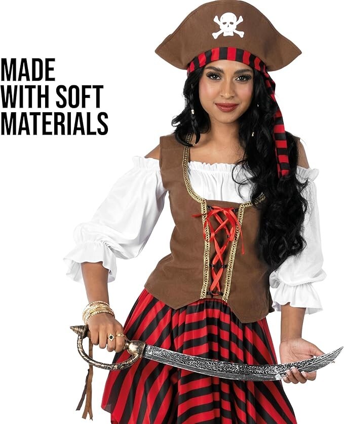 Women`s Pirate Wench Costume S - XL Ladies Caribbean Buccaneer Dress ...