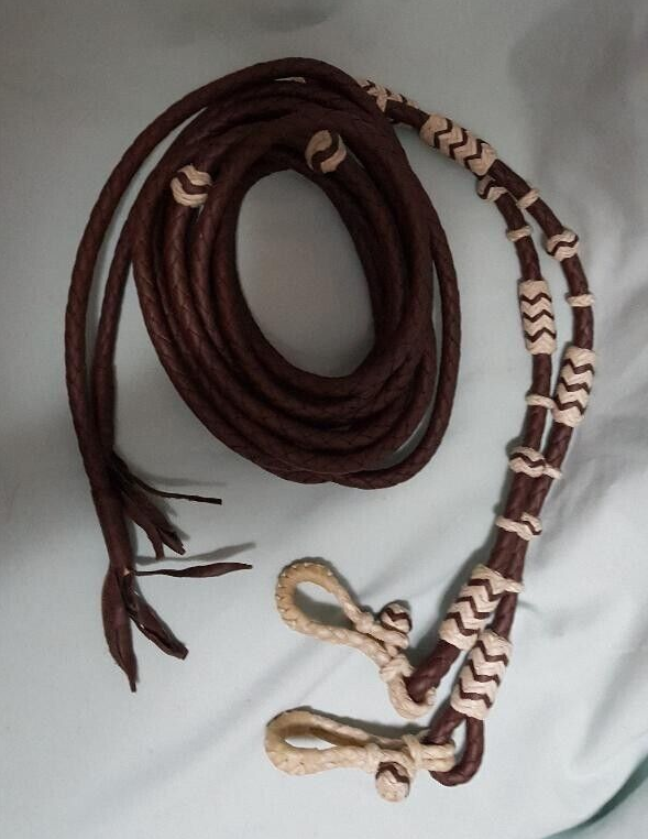 Split Reins w/Rawhide Connectors Latigo w/Rawhide Details-8 ft., 6 ...