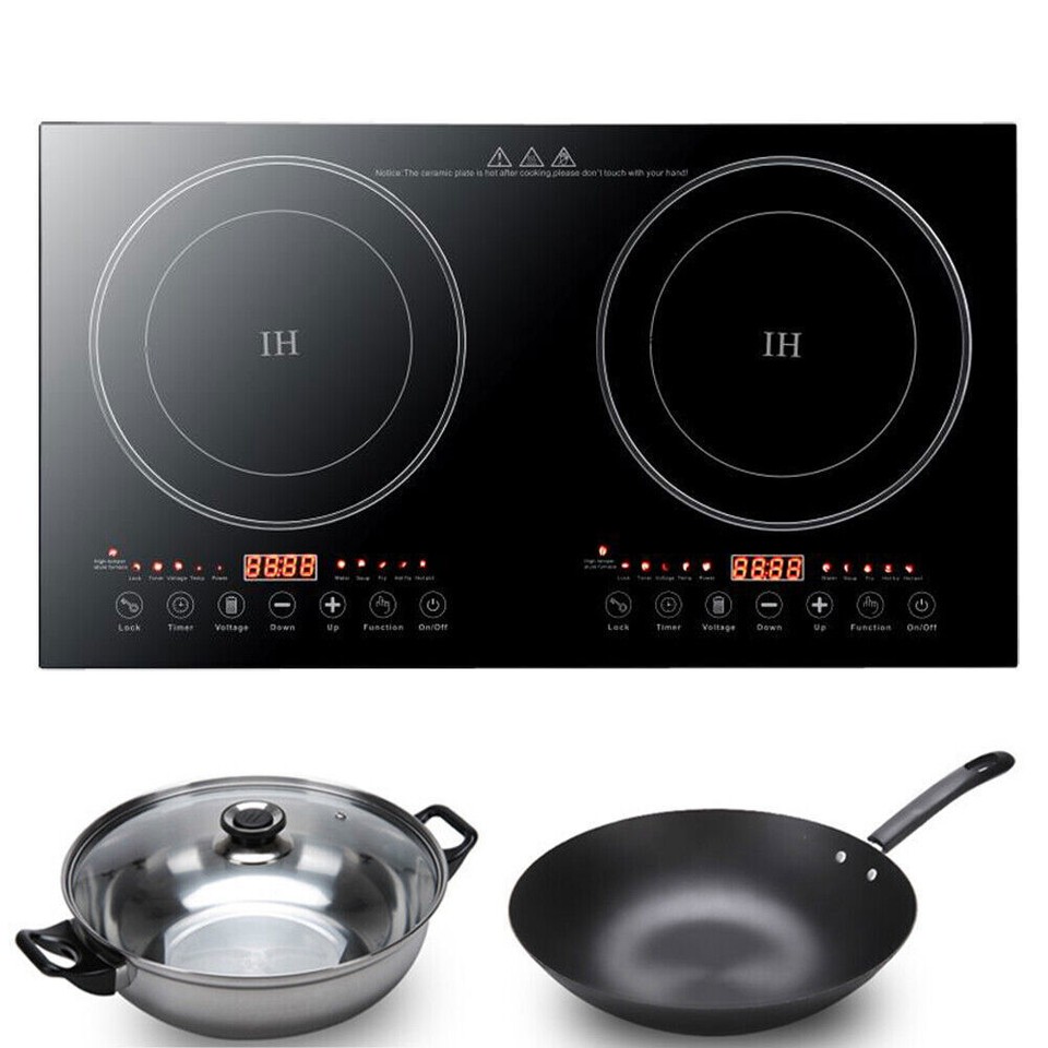 110V 2-Burner Portable Induction Ceramic Cooktop Countertop Cooker Hot ...