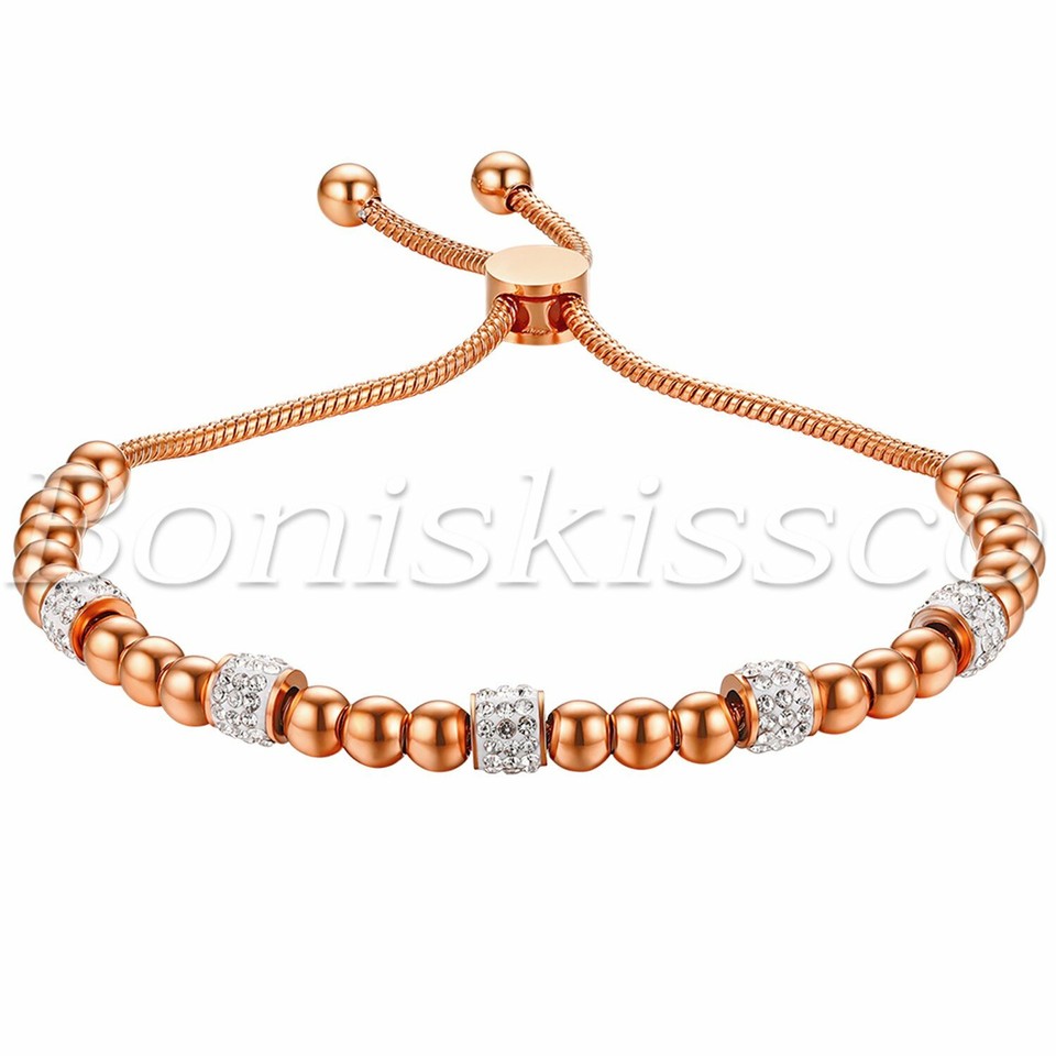Slim Stainless Steel Rhinestone Freely Adjustable Beaded Bracelets For ...