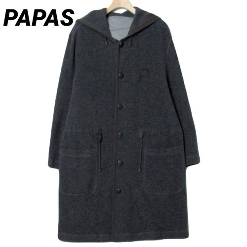 PAPAS logo embroidery wool blend hooded coat oversize | eBay