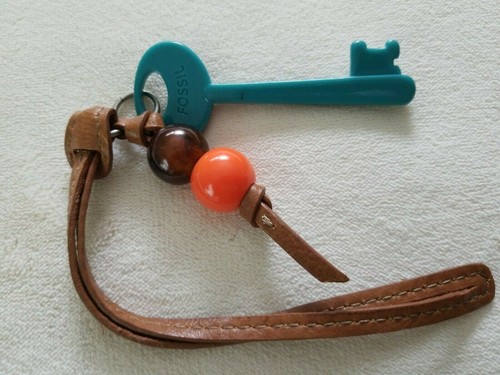 LARGE FOSSIL BAG KEY CHARM BLUE PLASTIC WITH BEADS | eBay