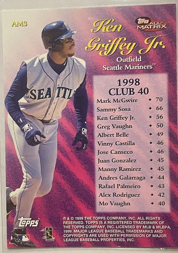1999 TOPPS ALL-MATRIX MLB BASEBALL KEN GRIFFEY JR #AM3 CLUB 40 INSERT ...
