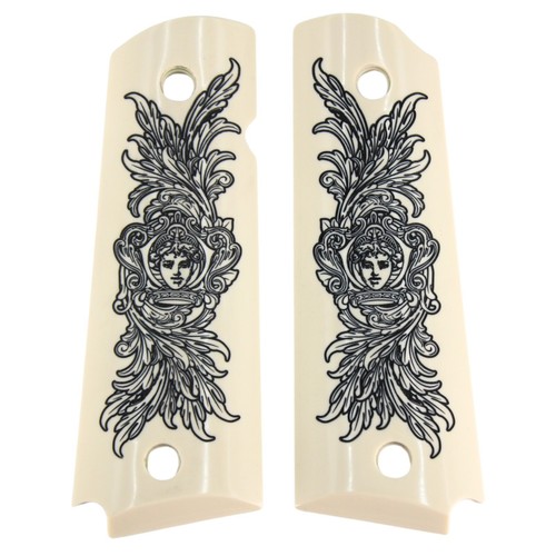 Hogue Synthetic White Ivory Full Size 1911 Grips Custom Engraved ...