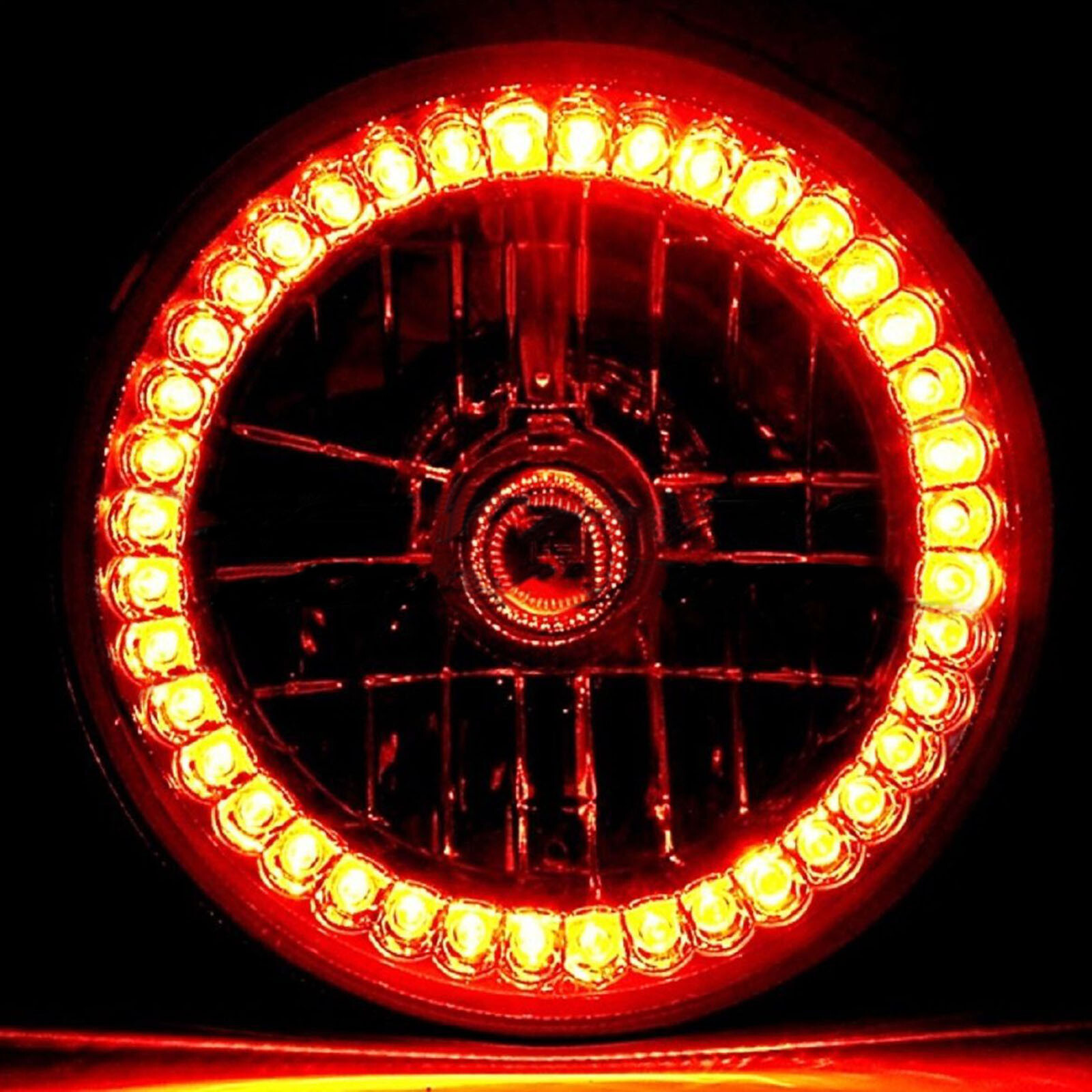 7" Halogen Amber Sc LED Halo Ring Angel Eye Headlight Headlamp Light ...