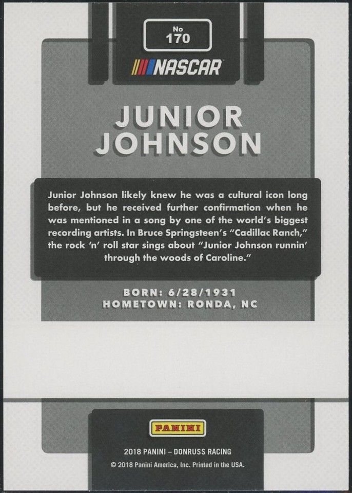 2018 Donruss Junior Johnson Legends #170 | eBay