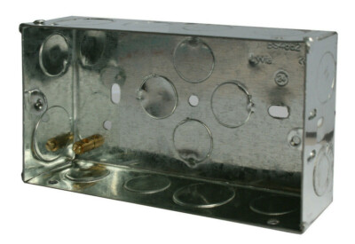 2 Gang Double Electrical Metal Pattress Back Box Silver 35mm Flush ...