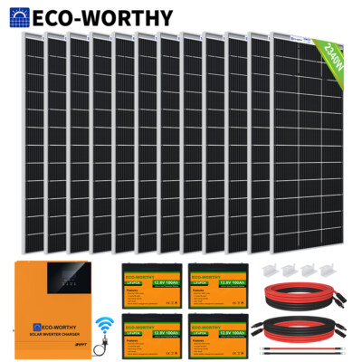 2400W 48V Solar Panel Kit Power System Hybrid Inverter&Lithium Battery ...