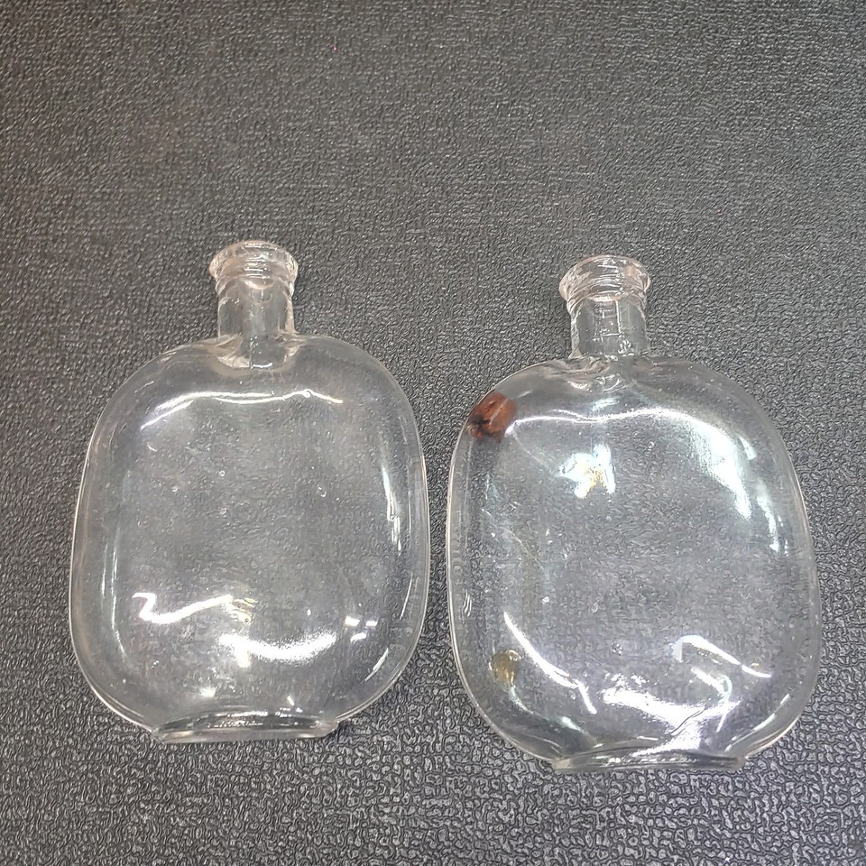 Lot Of 2 Vintage Pumpkin Seed Whiskey Glass Flask Bottle Antique 6.5 ...