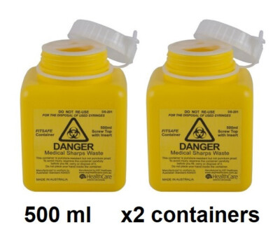 500ML SHARPS CONTAINER CAN BIN DISPOSAL NEEDLE/SYRINGE TATTOO WASTE X2 ...
