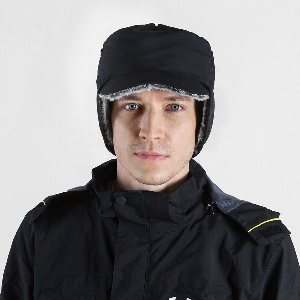 Mens Women Thermal Beanie Baseball Cap with Visor Ear Flaps Winter ...