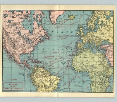 1905 Print American History United States World Map Great Explorers ...
