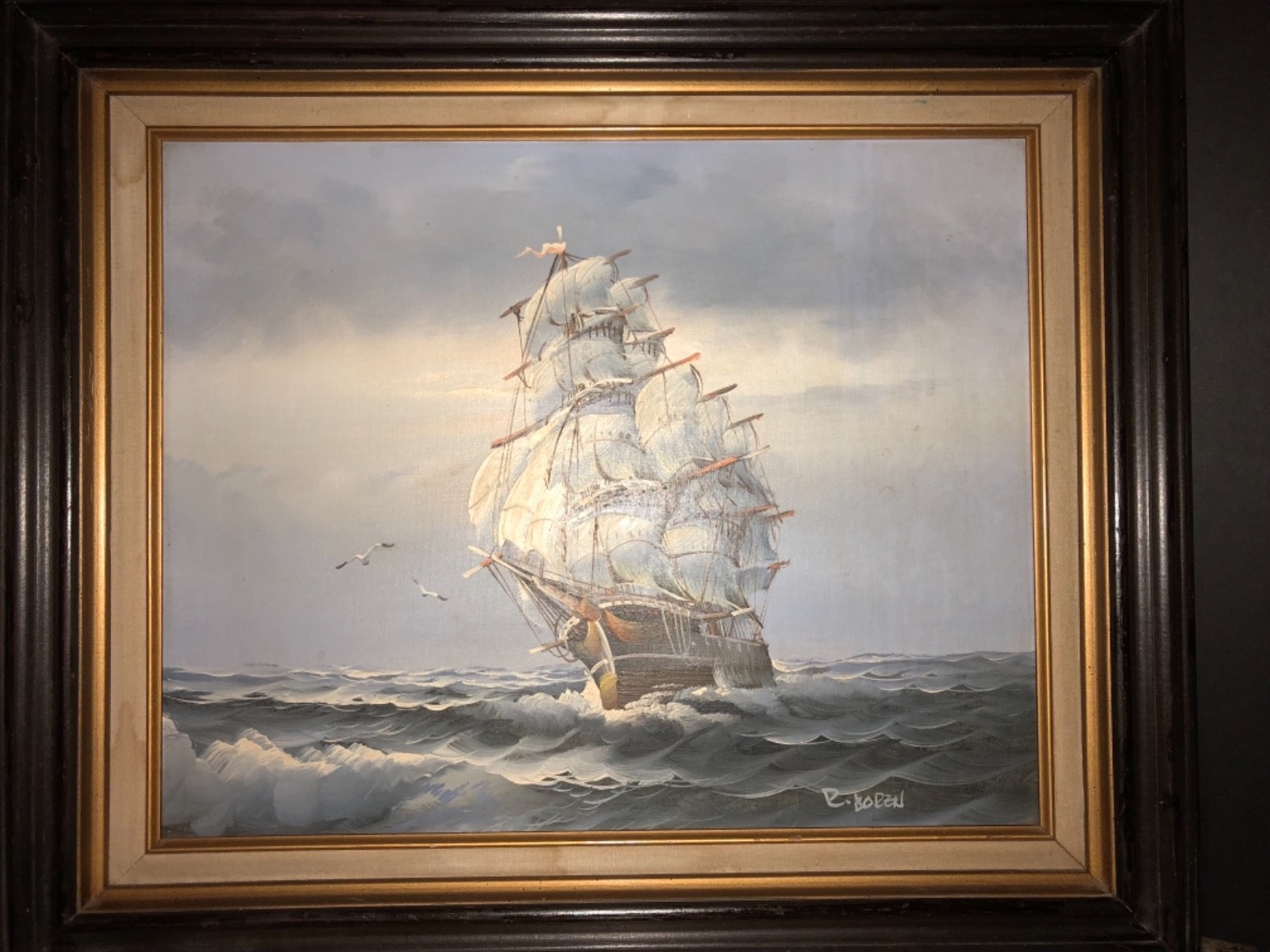 VINTAGE OIL PAINTING OF CLIPPER SHIP SIGNED BY RICHARD BOREN | eBay
