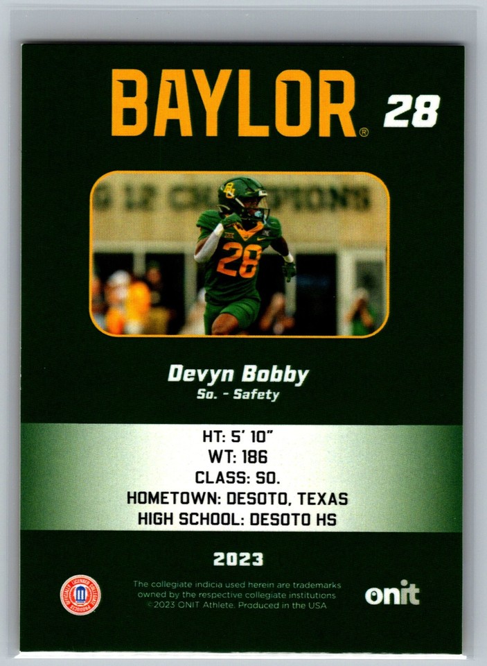 Devyn Bobby 2023 ONIT Baylor University Bears GOLD #74 Football Card RC ...