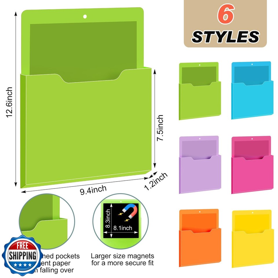 Fuutreo 6 Pcs Magnetic Wall File Organizer Magnetic Wall File Holder ...