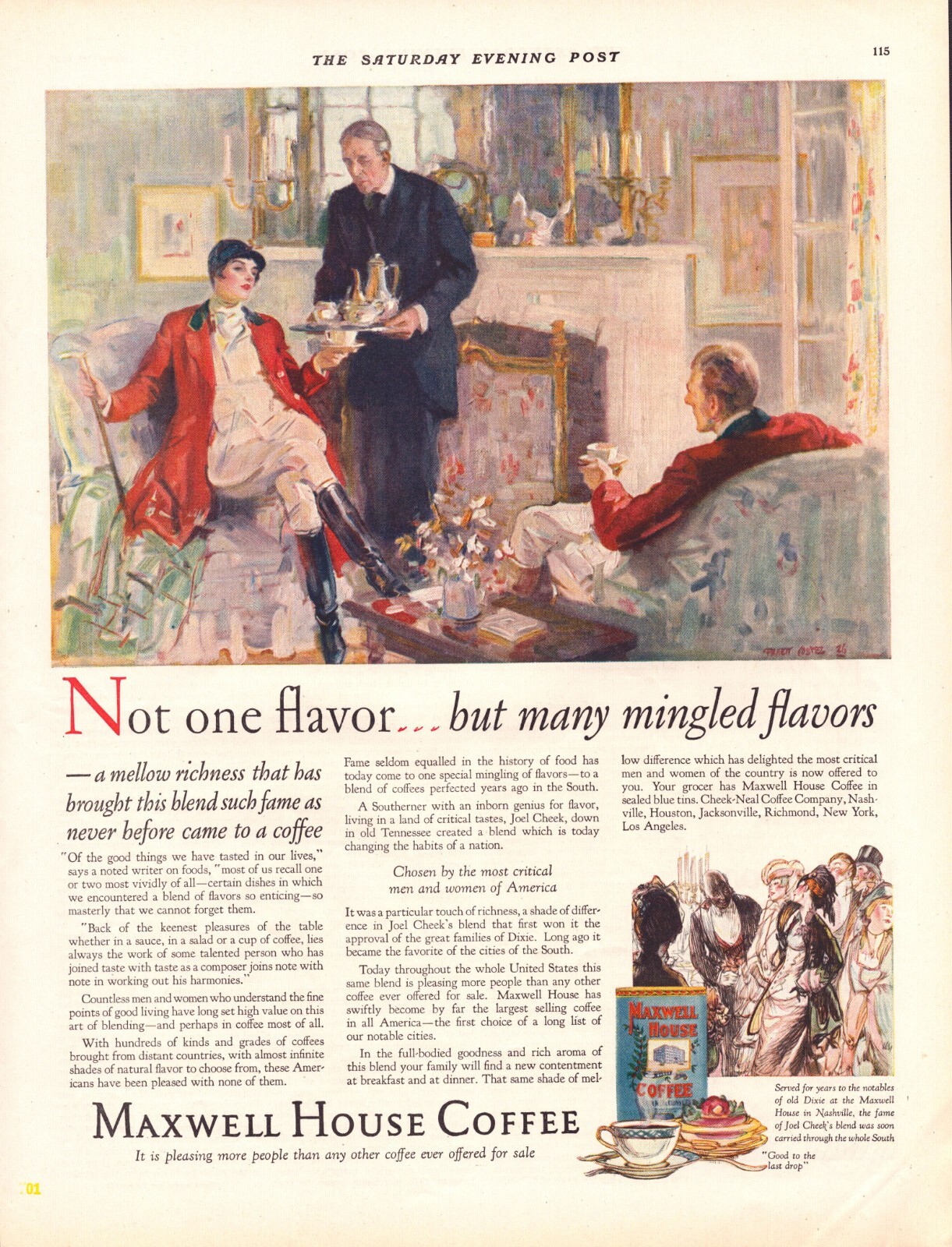 1927 Maxwell House Coffee Print Ad Red White Riding Jodhpurs Butler ...