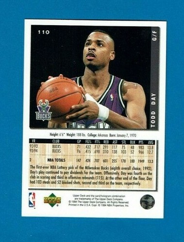 1994-95 Upper Deck Collector's Choice - Silver Signature #110 Todd Day ...