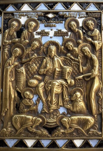 Russian Bronze Orthodox enameled icon Sedmitsa(The Week), 19 cent., 436 ...