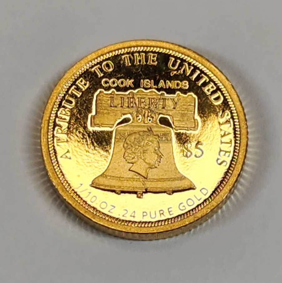 2017 Cook Islands Statue of Liberty Gold Coin 1/10 oz of .24 Gold .0239 ...