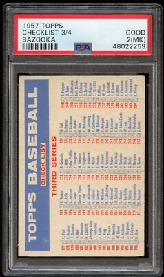 1957 Topps CHECKLIST 3/4 Vintage Baseball Card PSA GRADE 2(MK) check ...