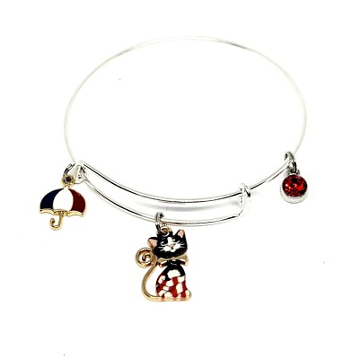 Patriotic Kitty Cat Bangle Charm Bracelet | eBay