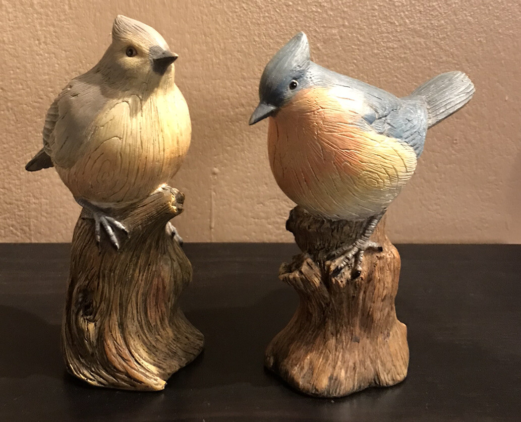 Tii Collections Handmade Resin Bluebird & Songbird on Stump Figurines 7 ...