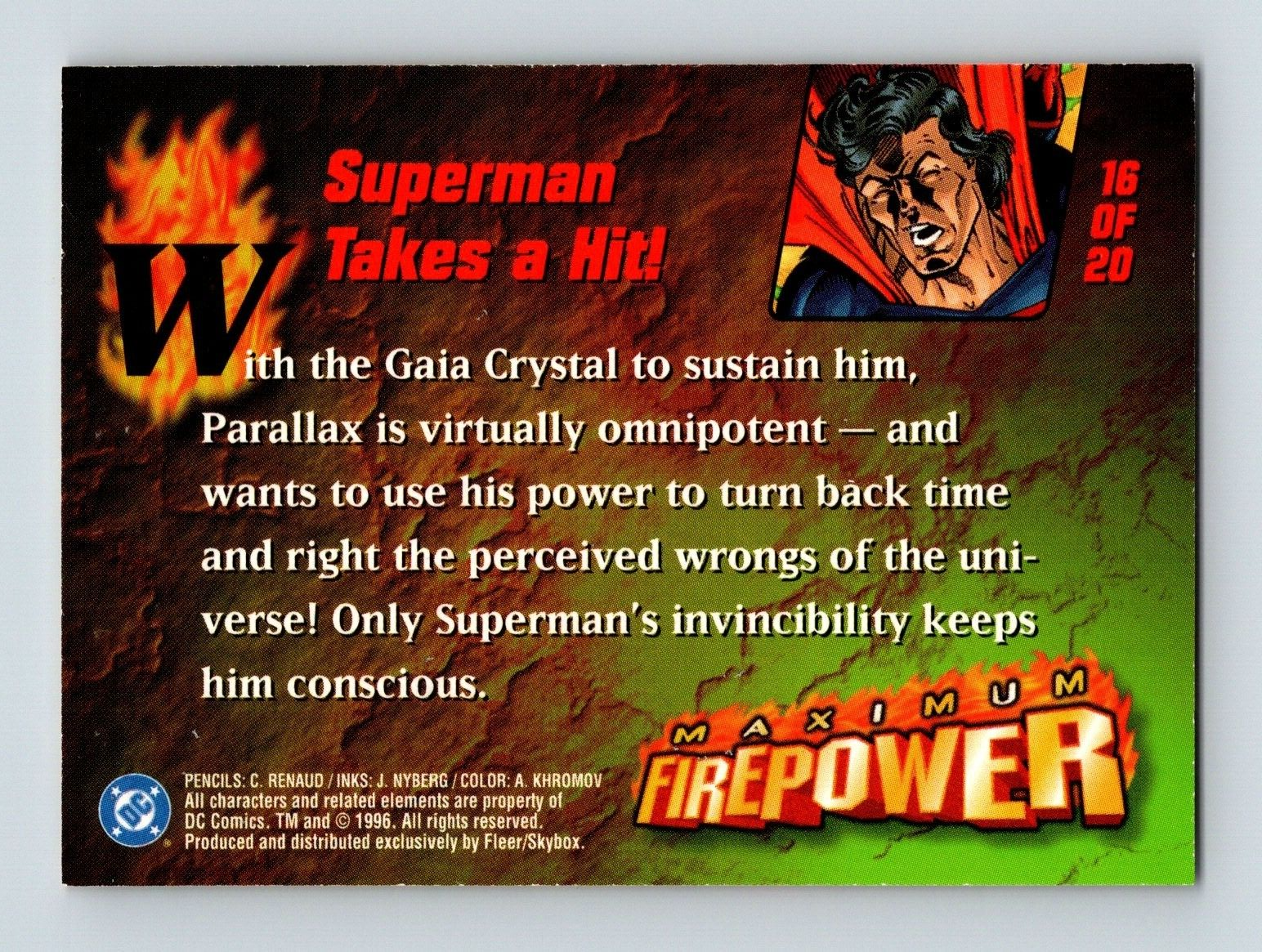 DC FirePower Fleer MAXIMUM Superman Takes a Hit! Embossed Outburst 1996 ...
