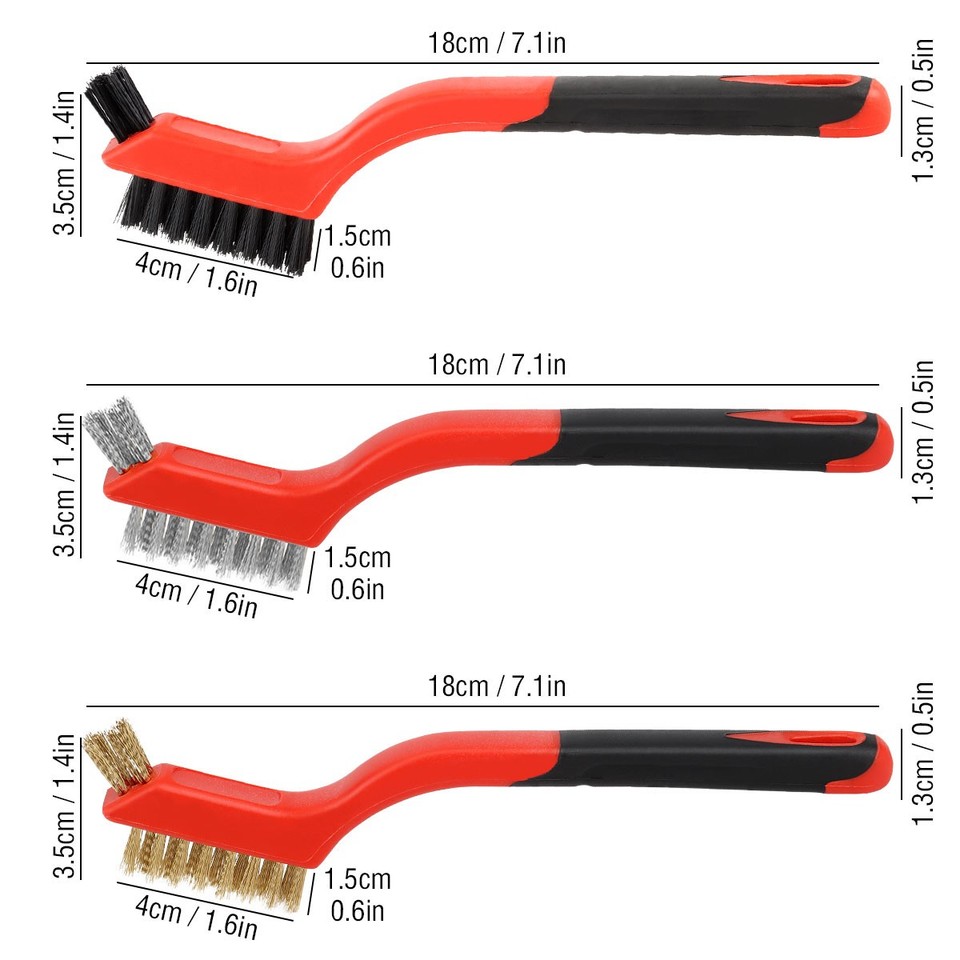 3x Brass Stainless Steel Nylon Bristles Wire Brush Set Detail Clean ...