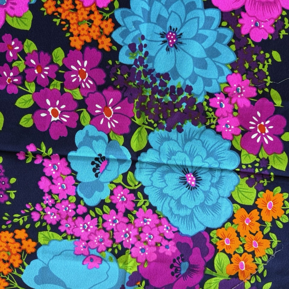 Vintage 60s 70s So Fro Original Bold Floral Fabric Blue Neon Pink ...