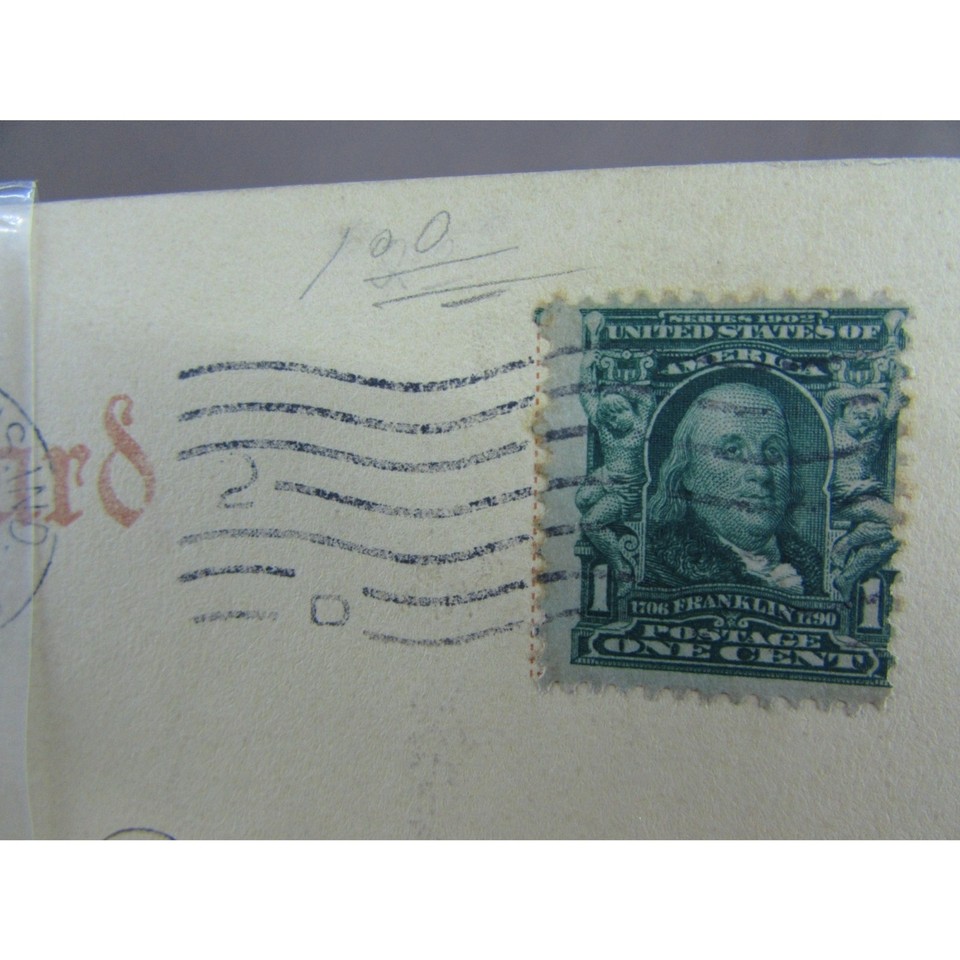 Benjamin Franklin Series 1902 1 Cent Stamp Green Rare on Post Card ...