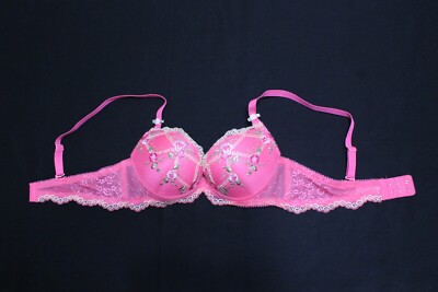 Hot Pink lace embroidered underwire push-up Bra - Size 28A | eBay