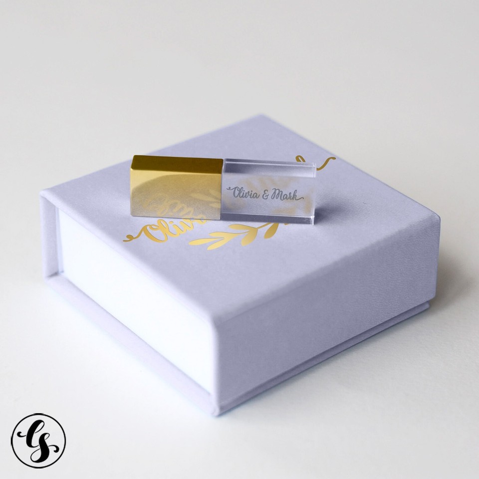 Gold Glass USB Flash Drive Engraved Custom Wedding Gift USB Box ...