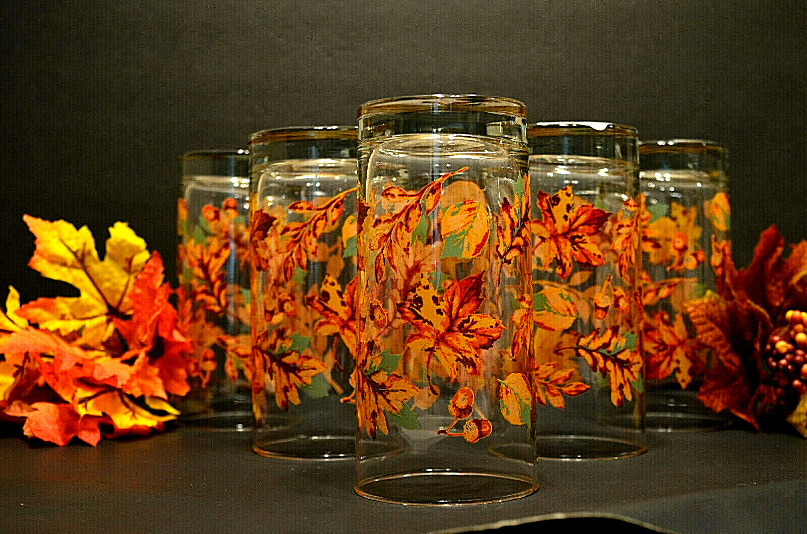 Set of 6 Greenbrier Autumn Fall Leaves Drinking Glasses Tumblers 16 oz ...