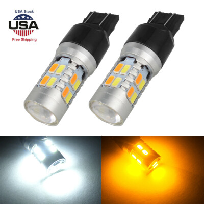 LED Turn Signal Switchback White/Amber DRL Parking Light Bulbs 7443 ...