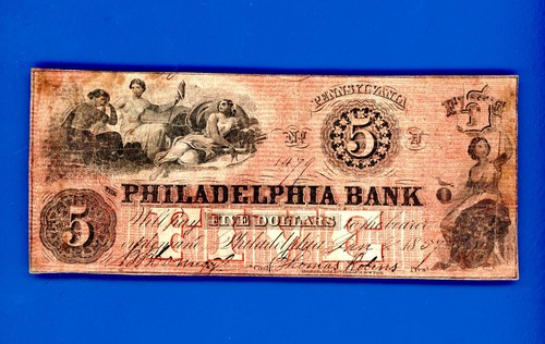1857 $5 Philadelphia Bank, Pennsylvania Obsolete CRISP Note | eBay
