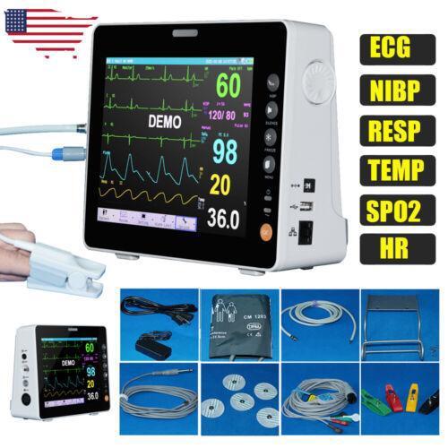 8'' Medical Portable ICU Vital Sign Patient Monitor 6-parameter ECG ...