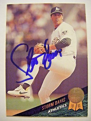 STORM DAVIS signed A's 1993 Leaf baseball card AUTO Autographed ORIOLES ...