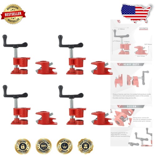 Durable 4 Pack Wood Clamping Pipe Clamps - 3/4" Thread Quick Release ...
