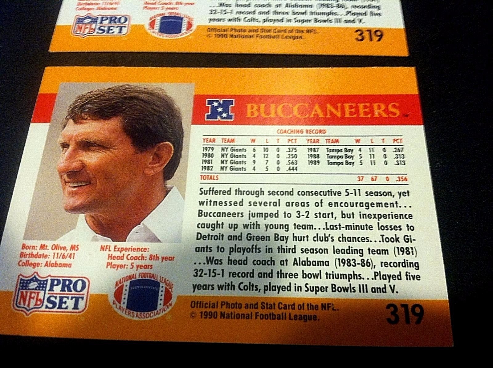 Ray Perkins 1990 Pro Set Error Card #319 No Name or Position ...