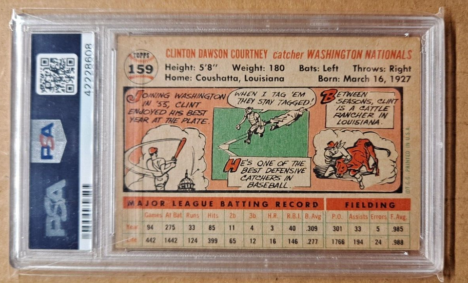 1956 Topps Baseball #159 Clint Courtney PSA 3 (MC??) WB *RARE* White Back 56bb | eBay