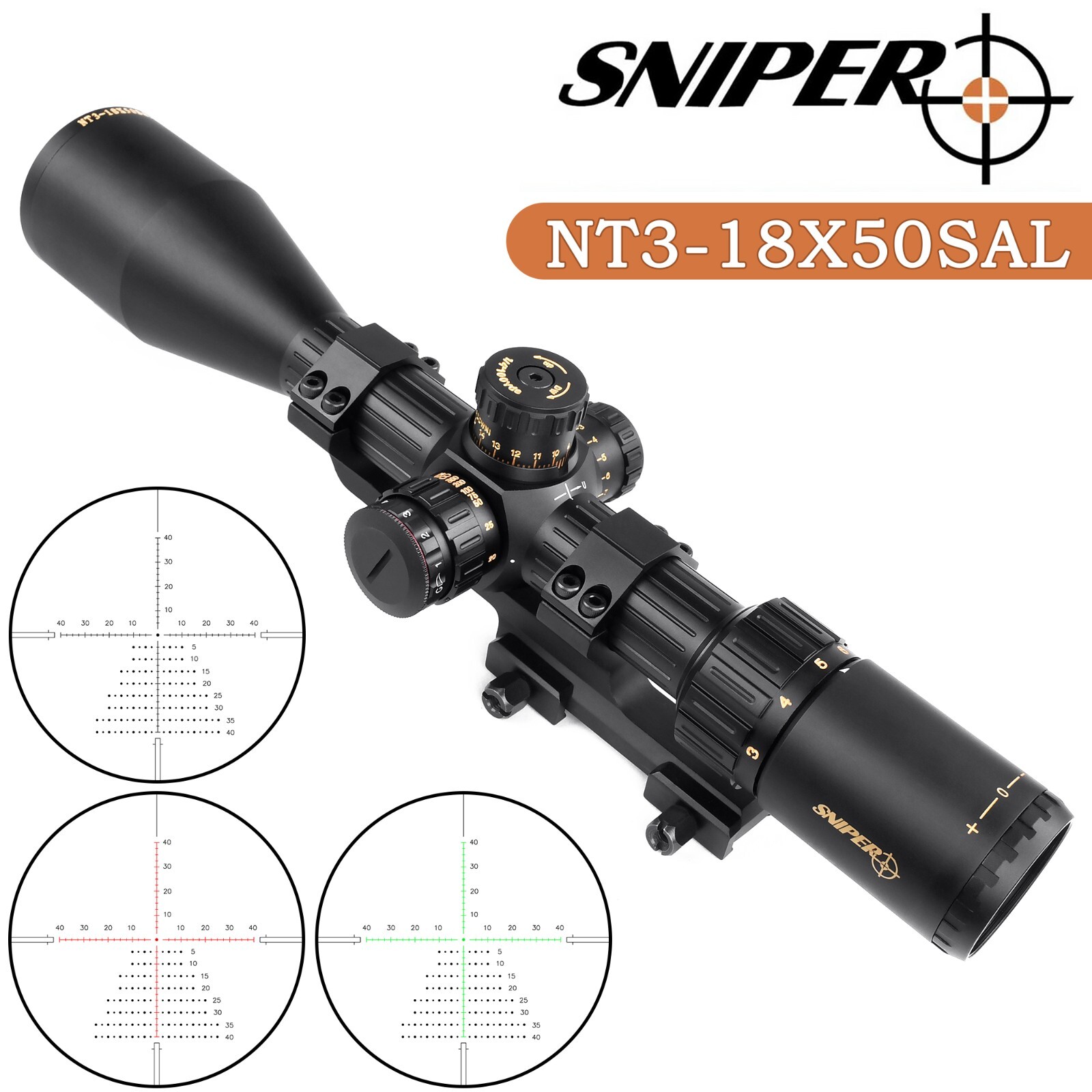 Sniper NT3-18X50SAl Riflescope SFP RGB Illuminated Rangefinder Reticle ...